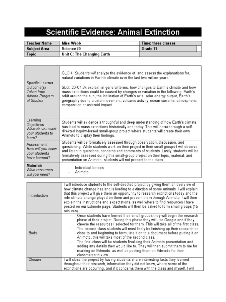 Animal Extinction Lesson | PDF | Extinction | Inquiry Based Learning