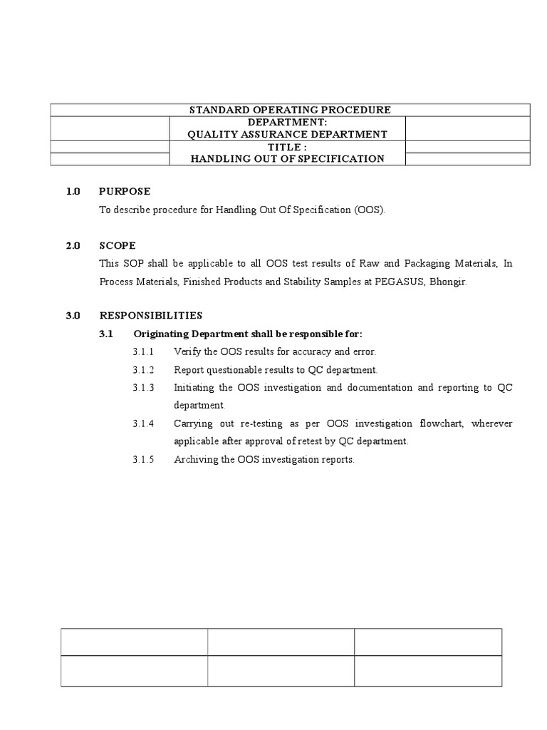 OOS Handling SOP for QA Dept | PDF | Quality Assurance | Specification ...