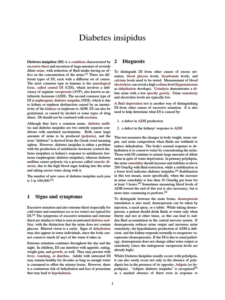Diabetes Insipidus | PDF | Animal Anatomy | Diseases And Disorders