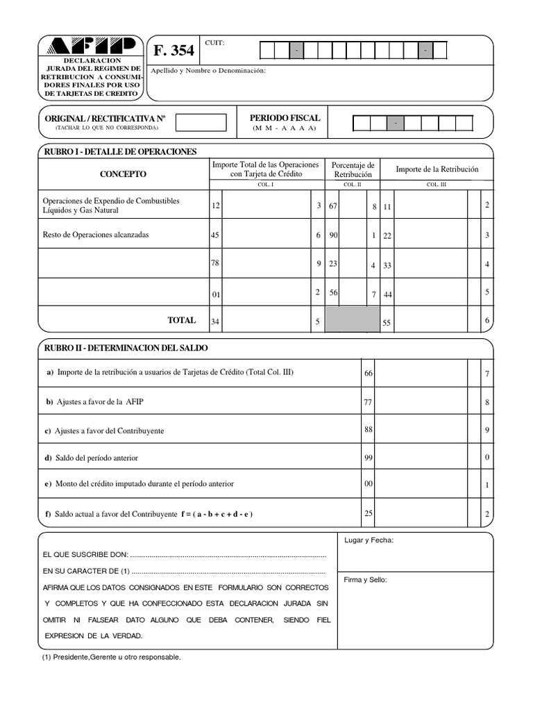 Formulario 354 de La Afip Federal | PDF