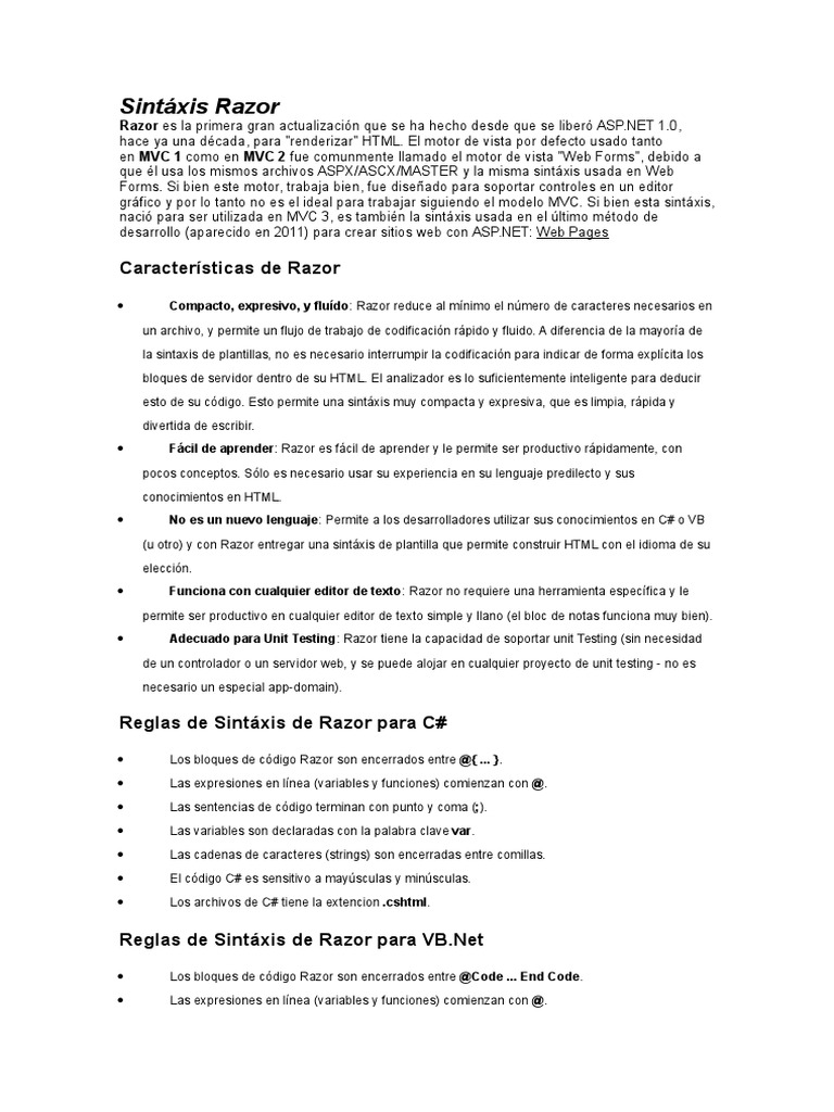 Razor Syntax: An Introduction to the Razor View Engine in ASP.NET | PDF ... Razor Syntax: An Introduction to the Razor View Engine in ASP.NET | PDF ...