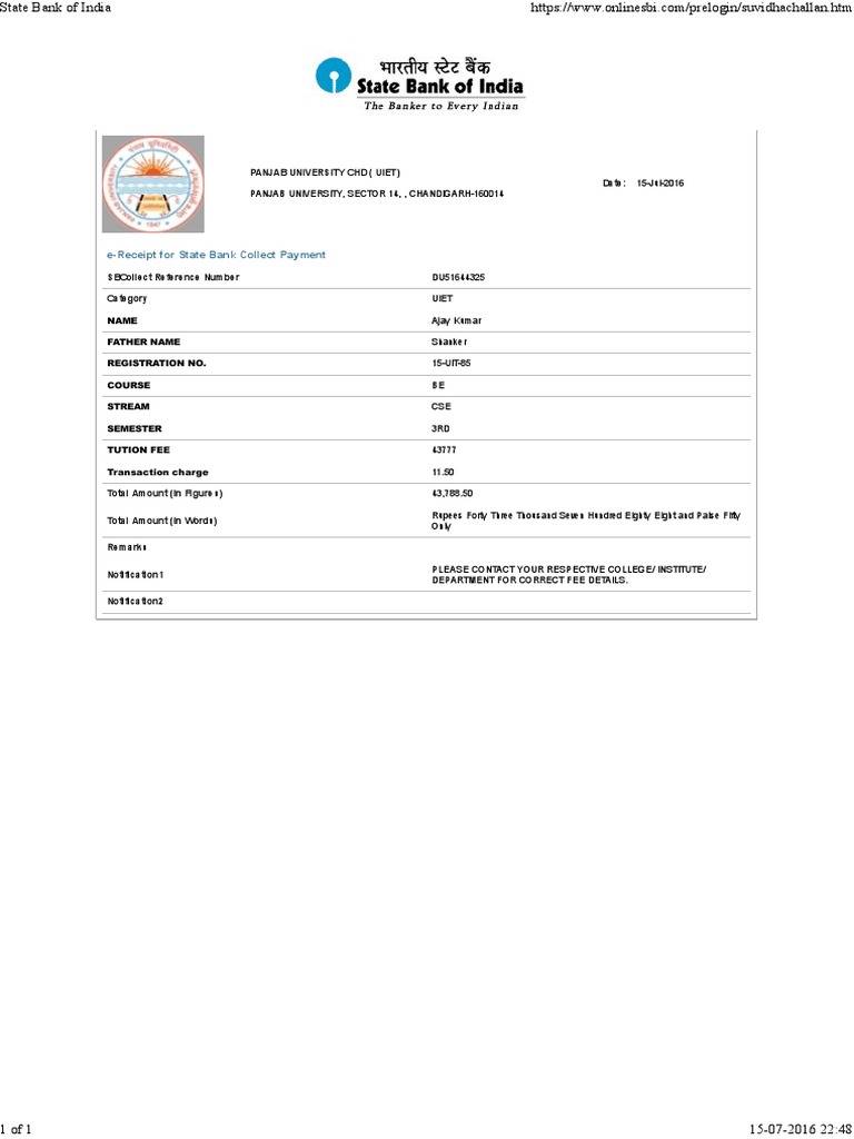 E-Receipt For State Bank Collect Payment | PDF | Service Industries ...
