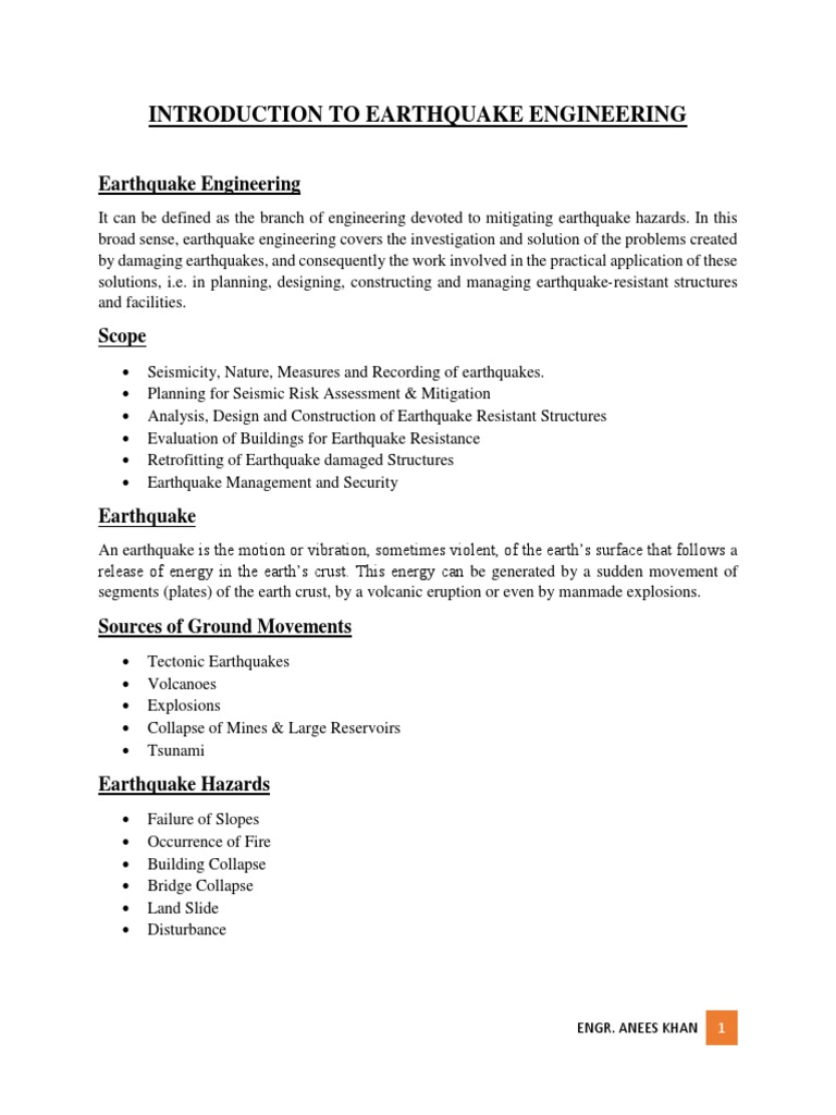 Lecture 1 INTRODUCTION TO EARTHQUAKE ENGINEERING PDF | PDF