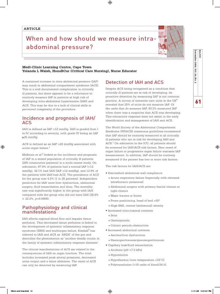 When and How Should We Measure Intra-Abdominal Pressure?: Detection of ...