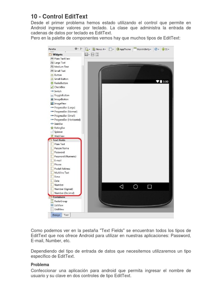 10 - Control EditText | PDF | Interfaces gráficas de usuario | Android (sistema operativo)