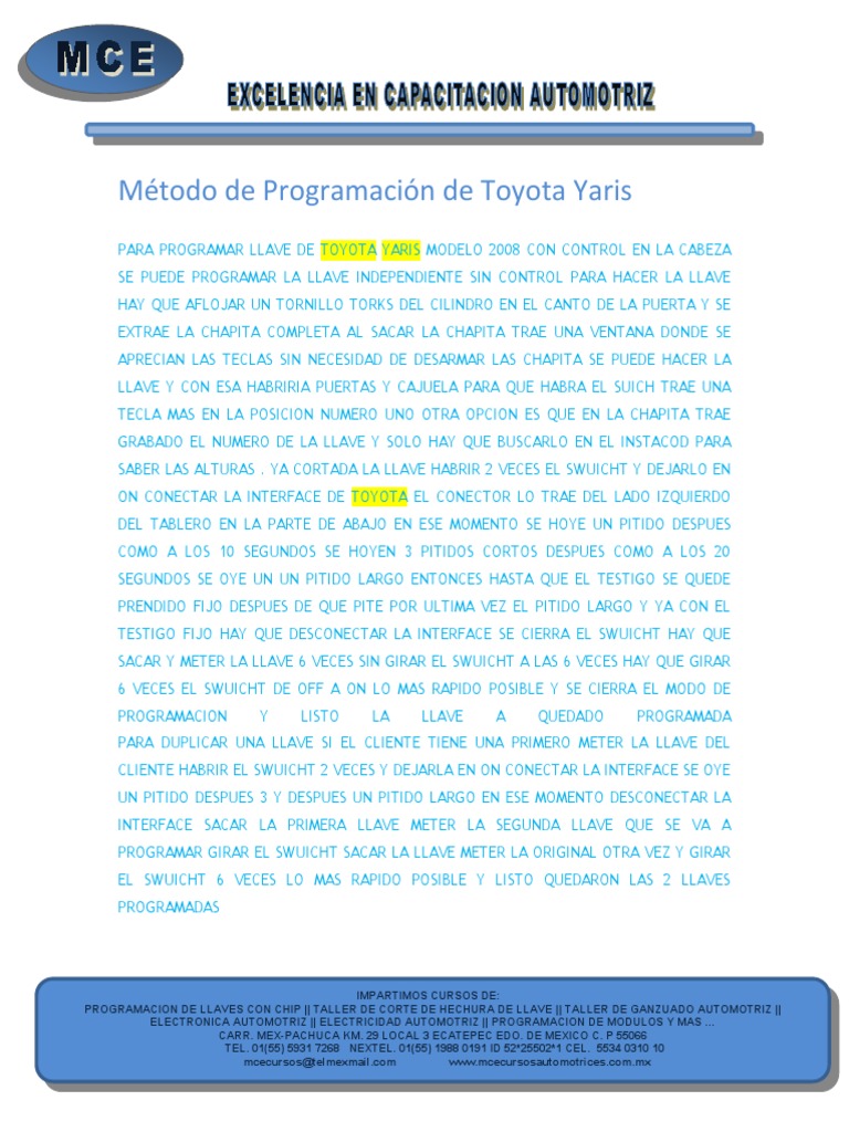 13 Programacion Toyota Yaris | PDF | Informática y tecnología de la ...