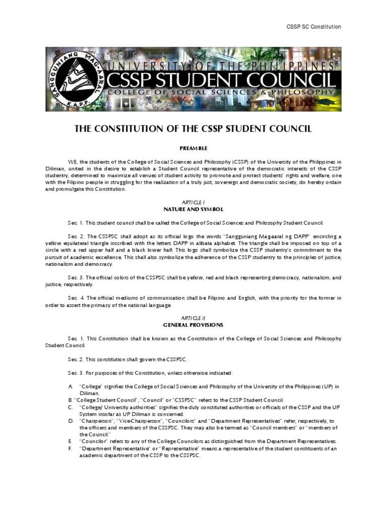 CSSP Student Council Constitution | PDF | Committee | Chairman
