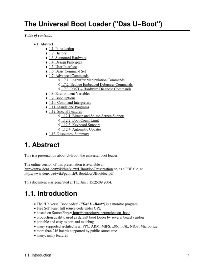 The Universal Boot Loader ("Das U Boot") : Table of Contents | PDF | Booting | Command Line ...
