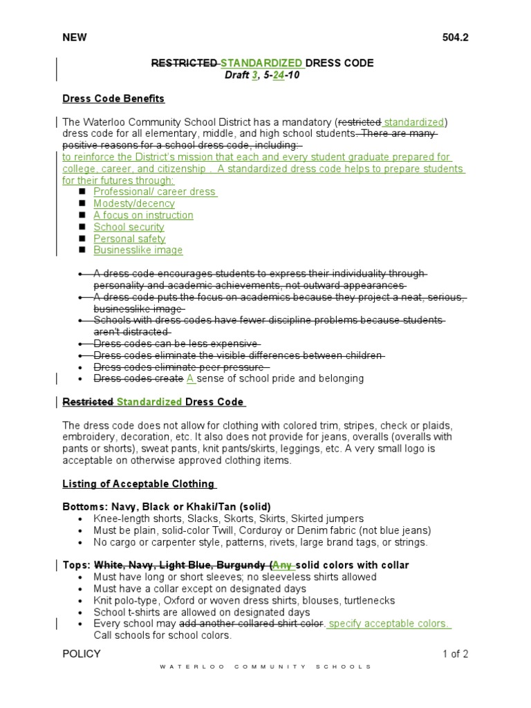 504 2 NEW Restricted Dress Code Rev 5-24-10 | PDF