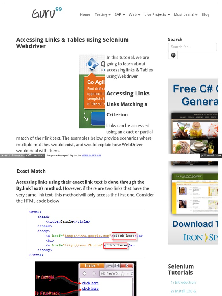 Accessing Links & Tables Using Selenium Webdriver: Search | PDF
