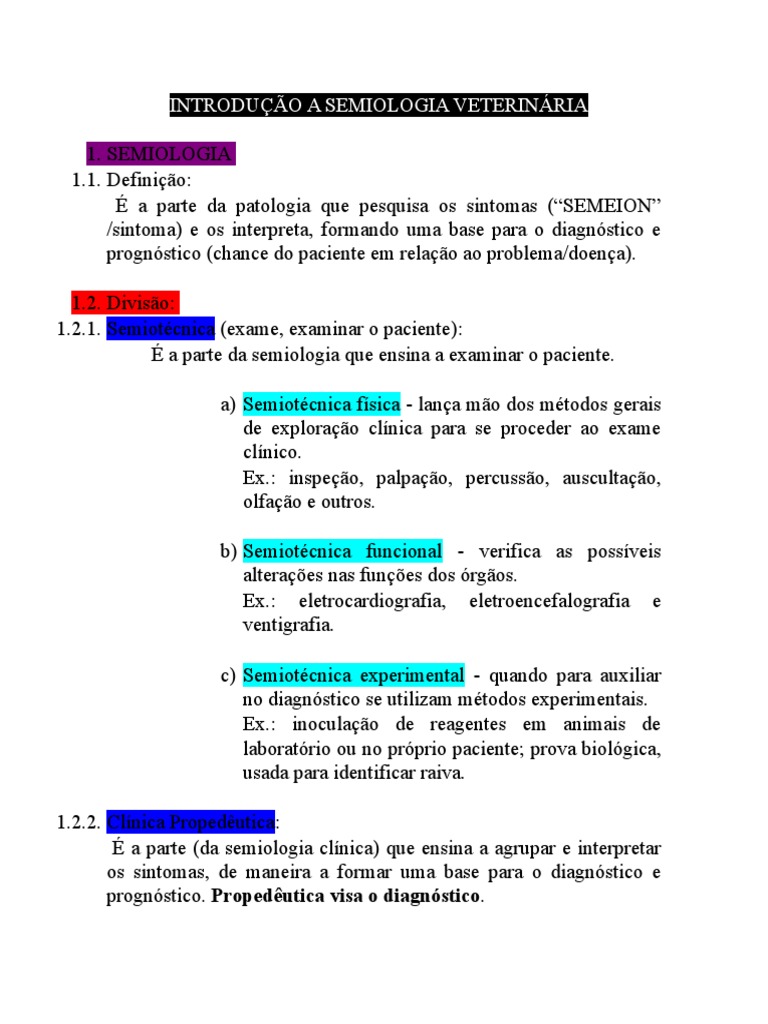 Aula 1 Introducao A Semiologia | PDF | Prognóstico | Raiva