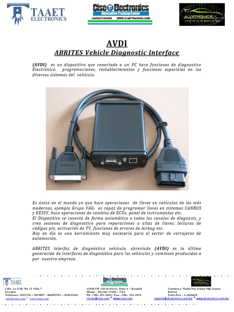 Interfaz AVDI: Diagnóstico Vehicular Avanzado | PDF | USB | Vehículo de ...