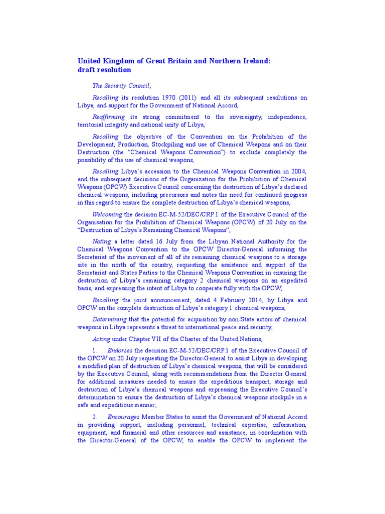 UNSC Libya Draft Resolution | PDF | Chemical Weapon | International ...