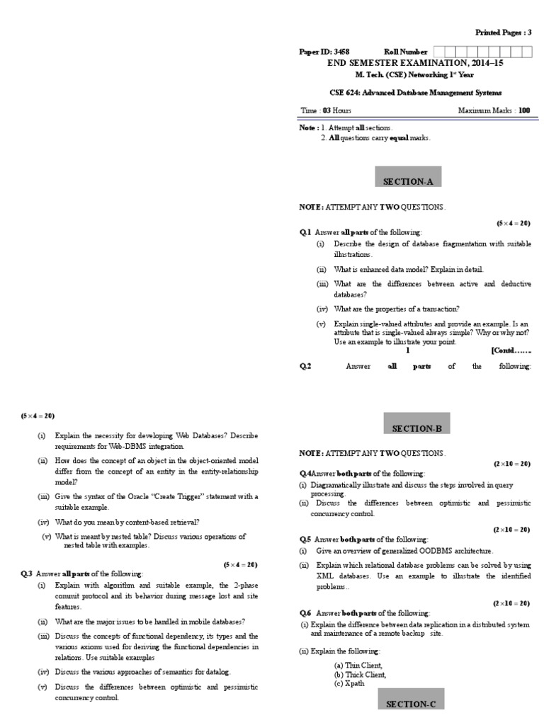 Adbms Paper 1 | PDF | Databases | Areas Of Computer Science
