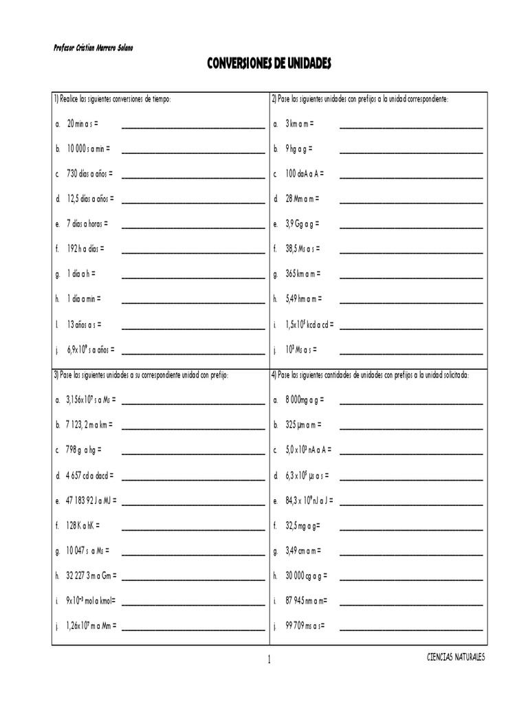Práctica de Conversiones Básicas para Sétimo Año | PDF | Unidades de medida | Naturaleza