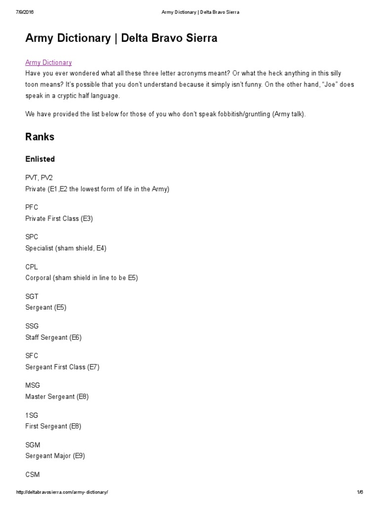 Army Slang and Acronym Guide | PDF | Sergeant | Non Commissioned Officer