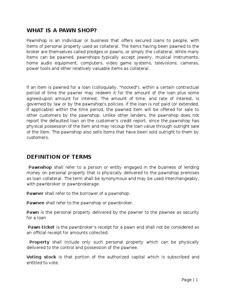 PAWNSHOP.docx | Pawnbroker | Service Industries