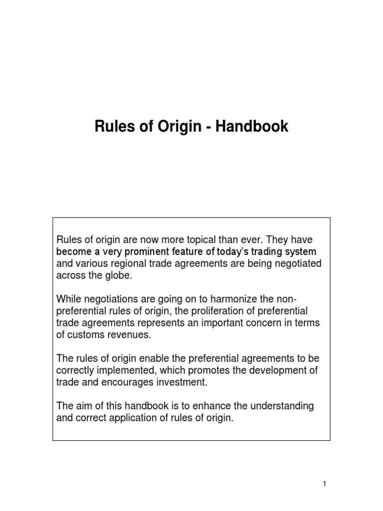 Handbook Rules of Origin 1 | PDF | Dumping (Pricing Policy) | World ...