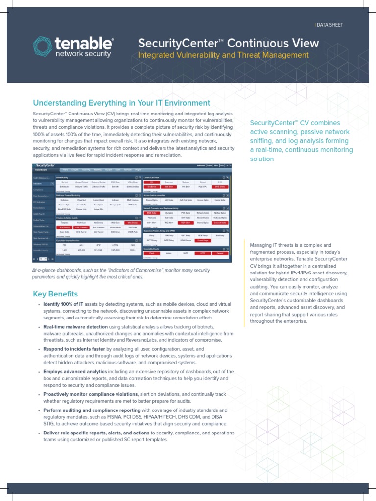 Data Sheet Securitycenter Continuous View | PDF | Computer Security | Security