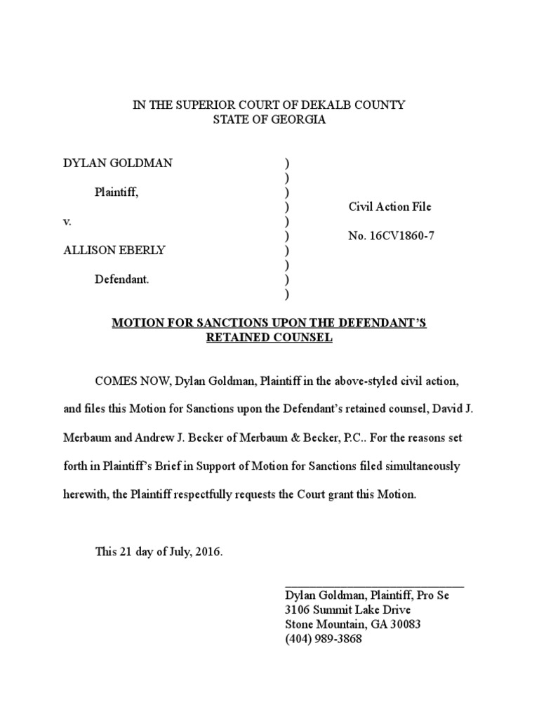 Motion for Sanctions Against Counsel | PDF | Discovery (Law) | Federal ...