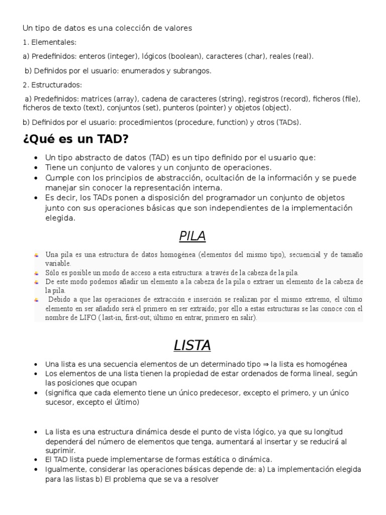 ¿Qué Es Un TAD?: Lista | PDF | Ingeniería Informática | Ingeniería de ...