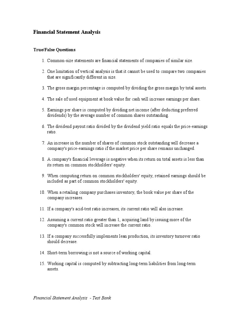 Financial Statement Analysis Test Bank | PDF | Stocks | Equity (Finance)