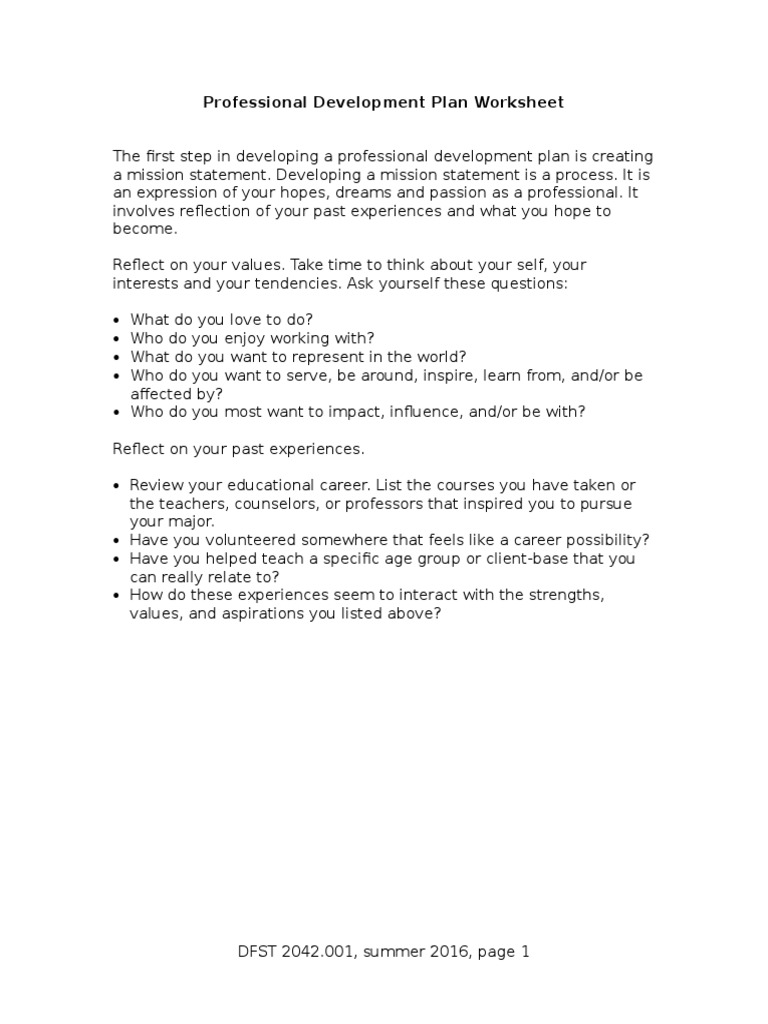 Professional Development Plan Worksheet | PDF | Goal | Action (Philosophy)