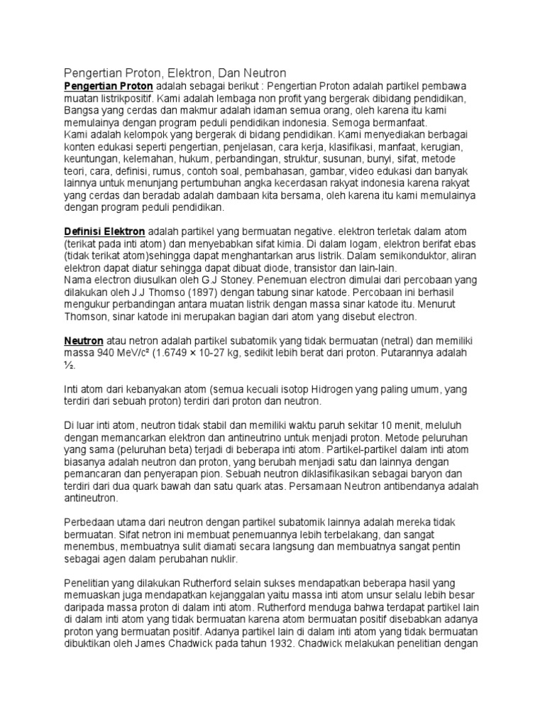 Partikel Subatomik: Proton, Elektron, Neutron | PDF | Filsafat
