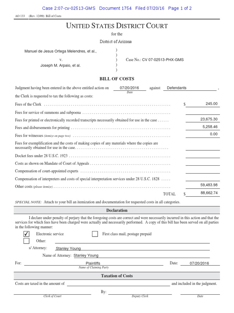 Bill of Costs Template for Court | PDF | Attorney's Fee | Lawyer