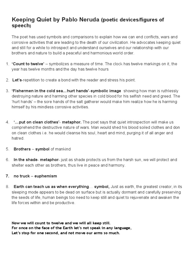 Keeping Quiet by Pablo Neruda | PDF | Human Swimming | Narration