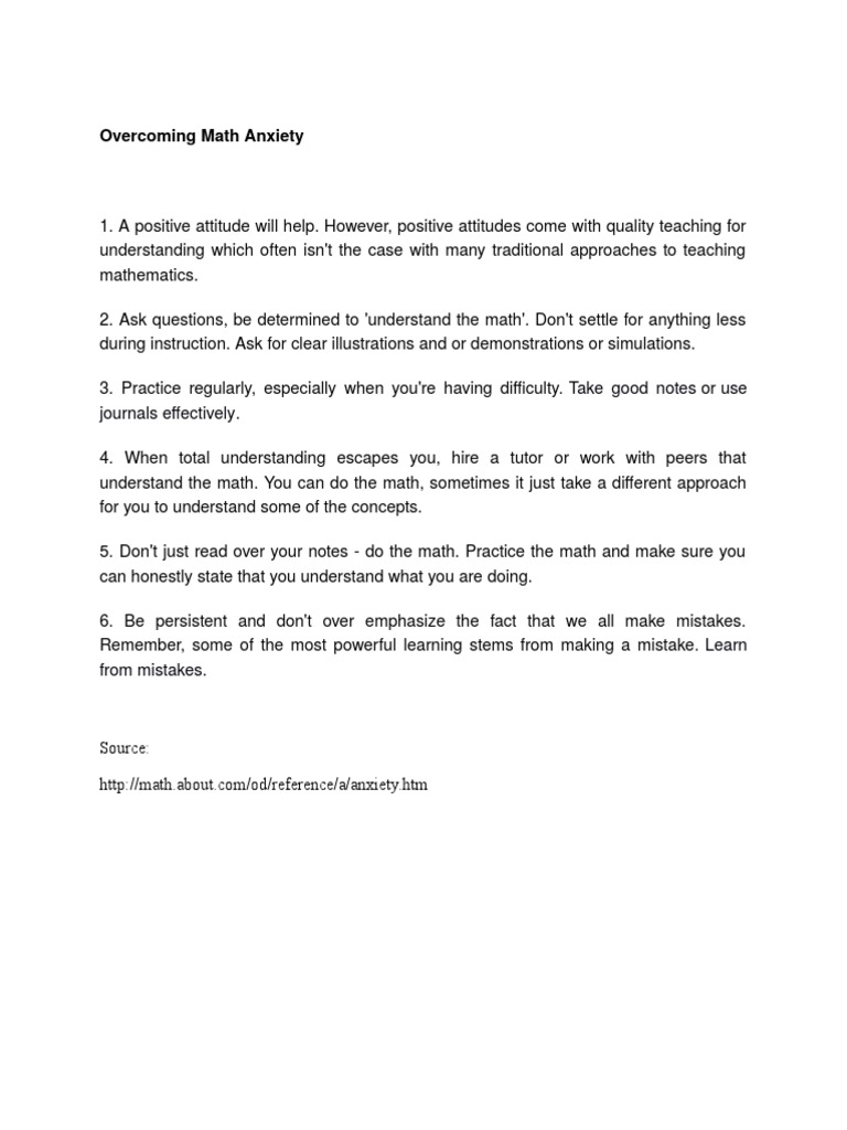 Overcoming Math Anxiety | PDF