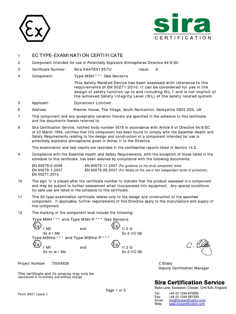 1 Sira 04ATEX1357U.iss 6 | PDF | Safety | Electrical Engineering