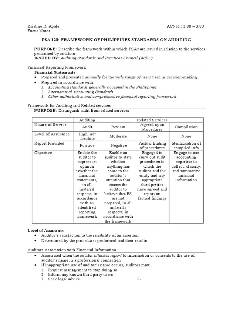Focus Notes - Philippine Standard On Auditing 120 | PDF | Financial ...
