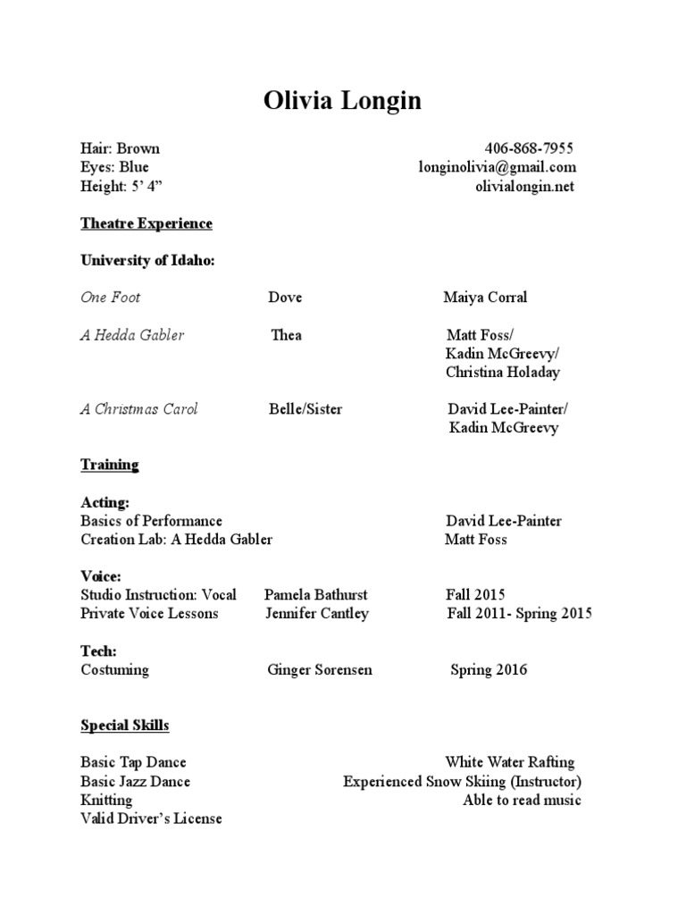 Olivia Longin Acting Resume | PDF