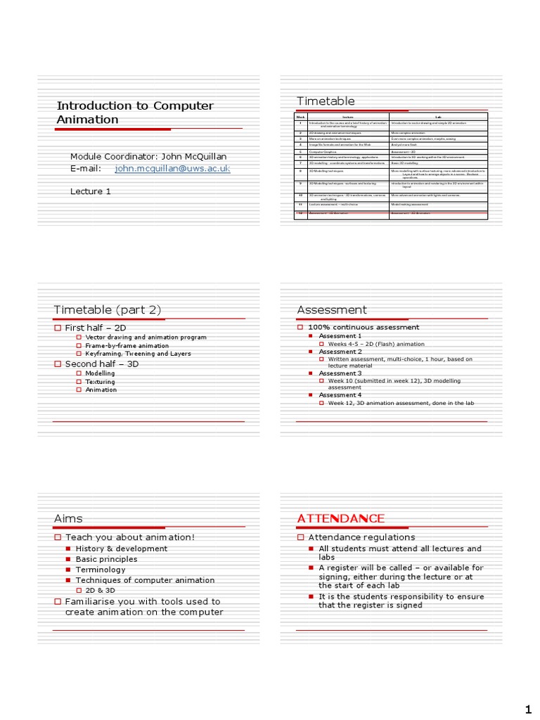 Introduction To Computer Animation: Timetable | PDF | 3 D Computer ...