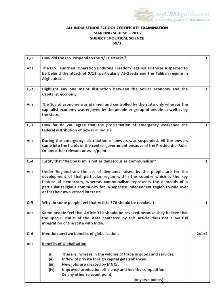2015 Lyp Class 12 Political Science Set1 Delhi Out Side Ans PDF | PDF | Indian National Congress ...