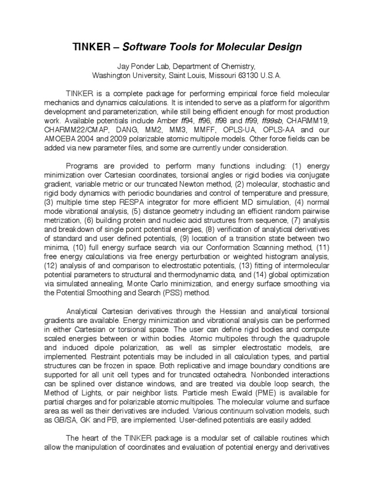 TINKER - Software Tools For Molecular Design | PDF | Force Field ...