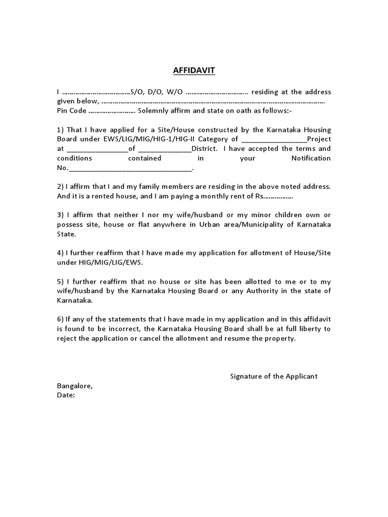 KHB AFFIDAVIT Format For Onlineapplicants | PDF