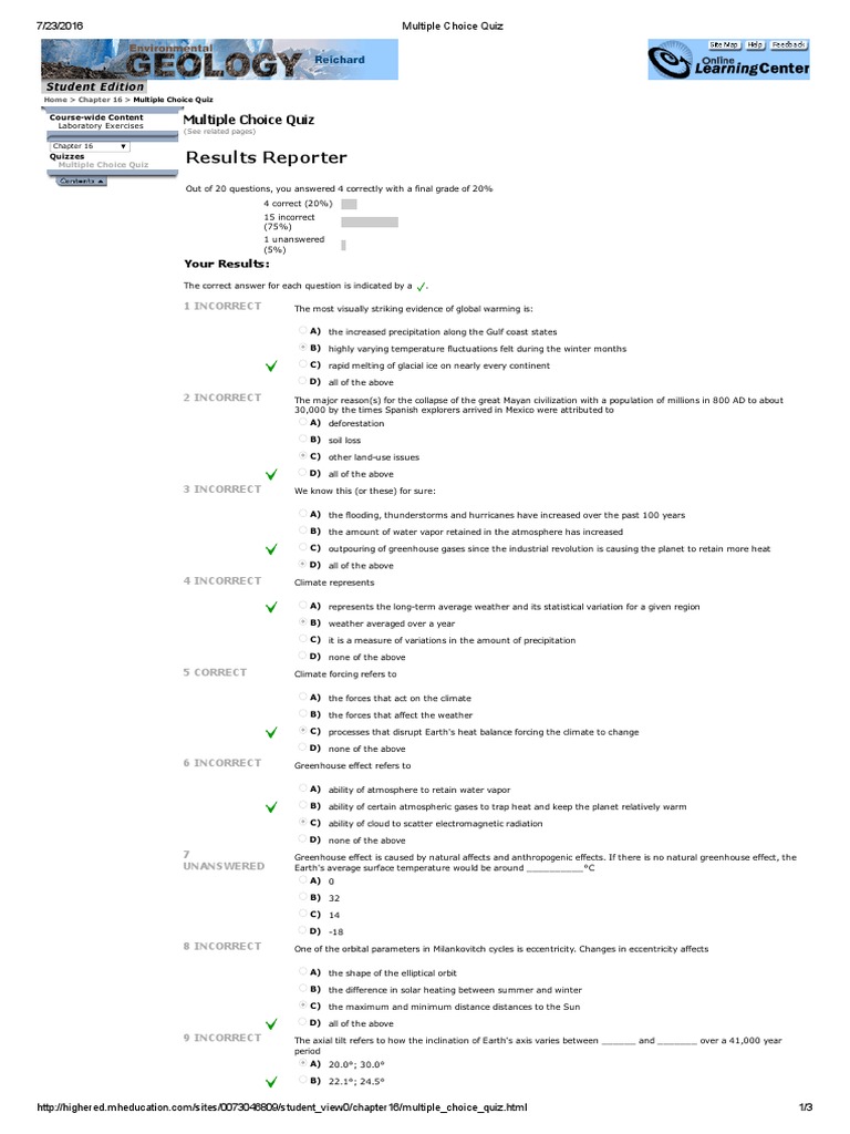 Multiple Choice Quiz Climate Change | PDF | Greenhouse Effect | Global ...