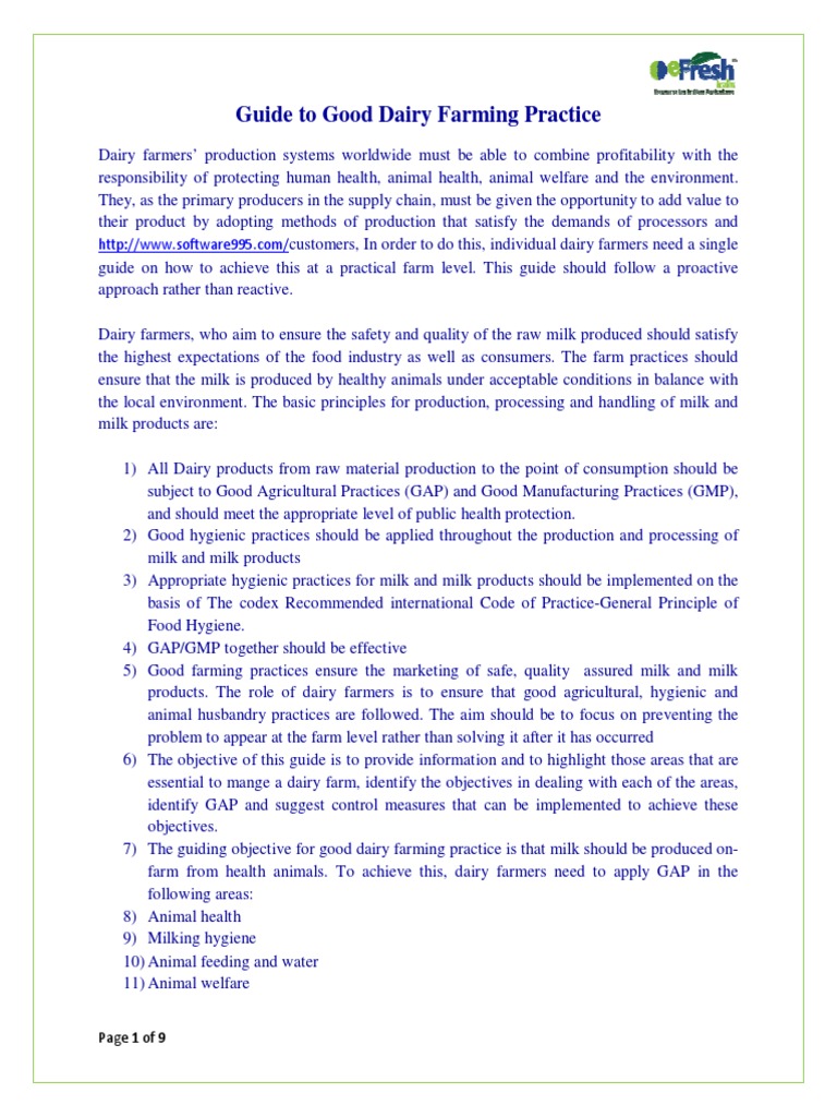 Guide To Good Dairy Farming Practice | PDF | Dairy Farming | Milk