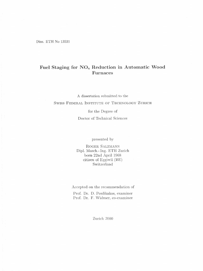 Fuel Staging For NOx Reduction in Automatic Wood Furnaces | PDF ...
