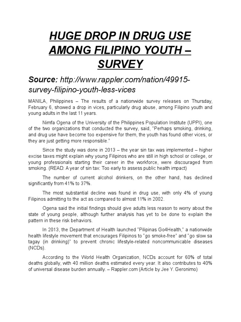 Huge Drop in Drug Use Among Filipino Youth | Download Free PDF ...