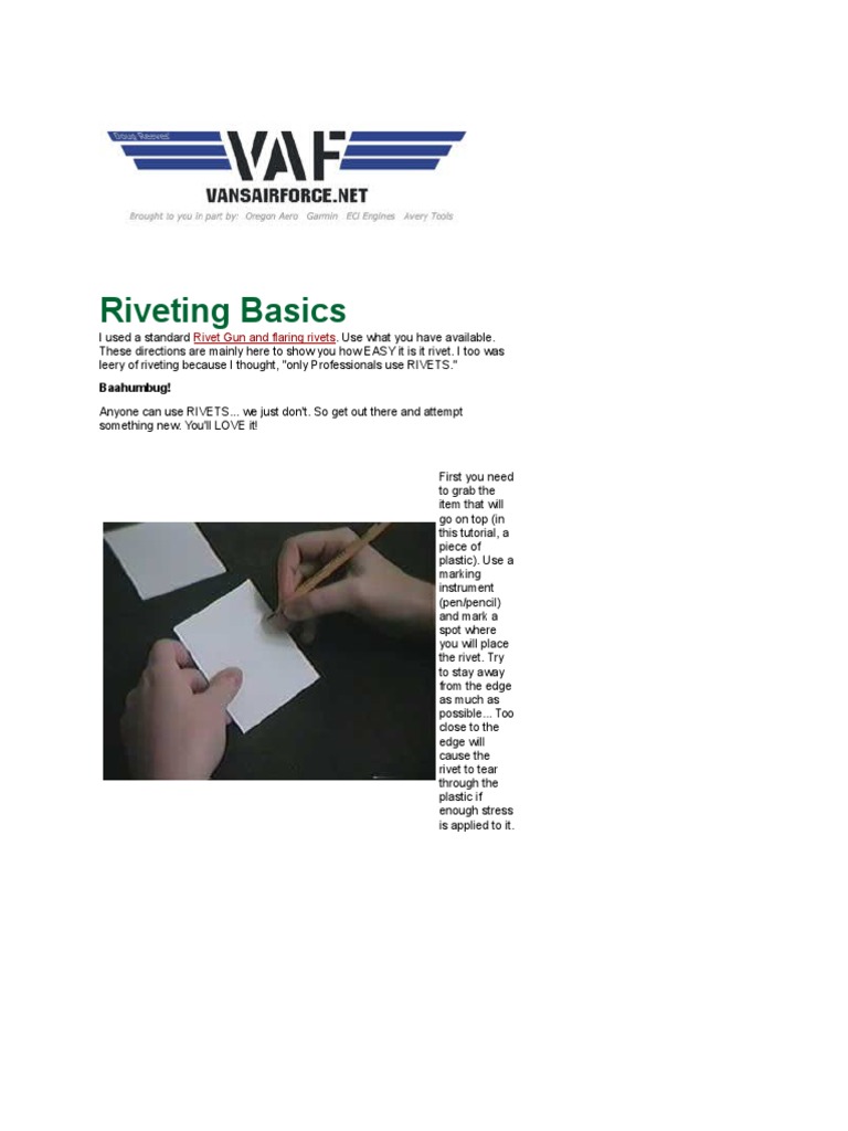 Riveting Basics: Rivet Gun and Flaring Rivets | PDF | Rivet | Drill