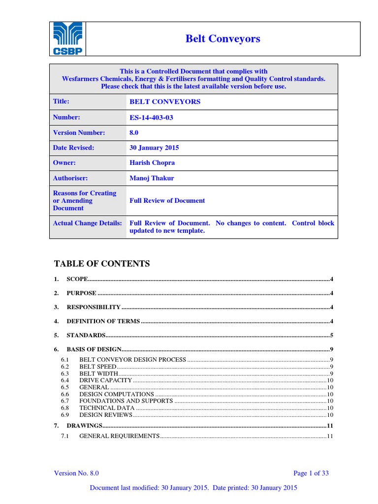 Belt Conveyors Design and Specifications | PDF | Belt (Mechanical ...