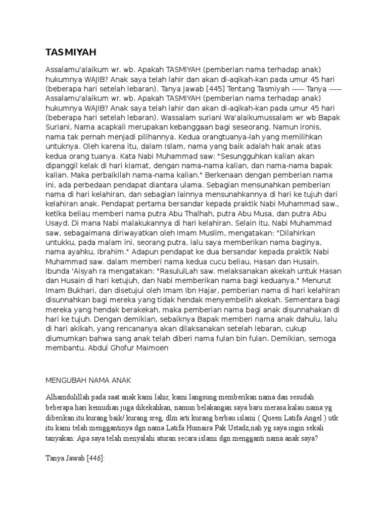 Hukum Tasmiyah dan Penggantian Nama | PDF | Agama & Spiritualitas