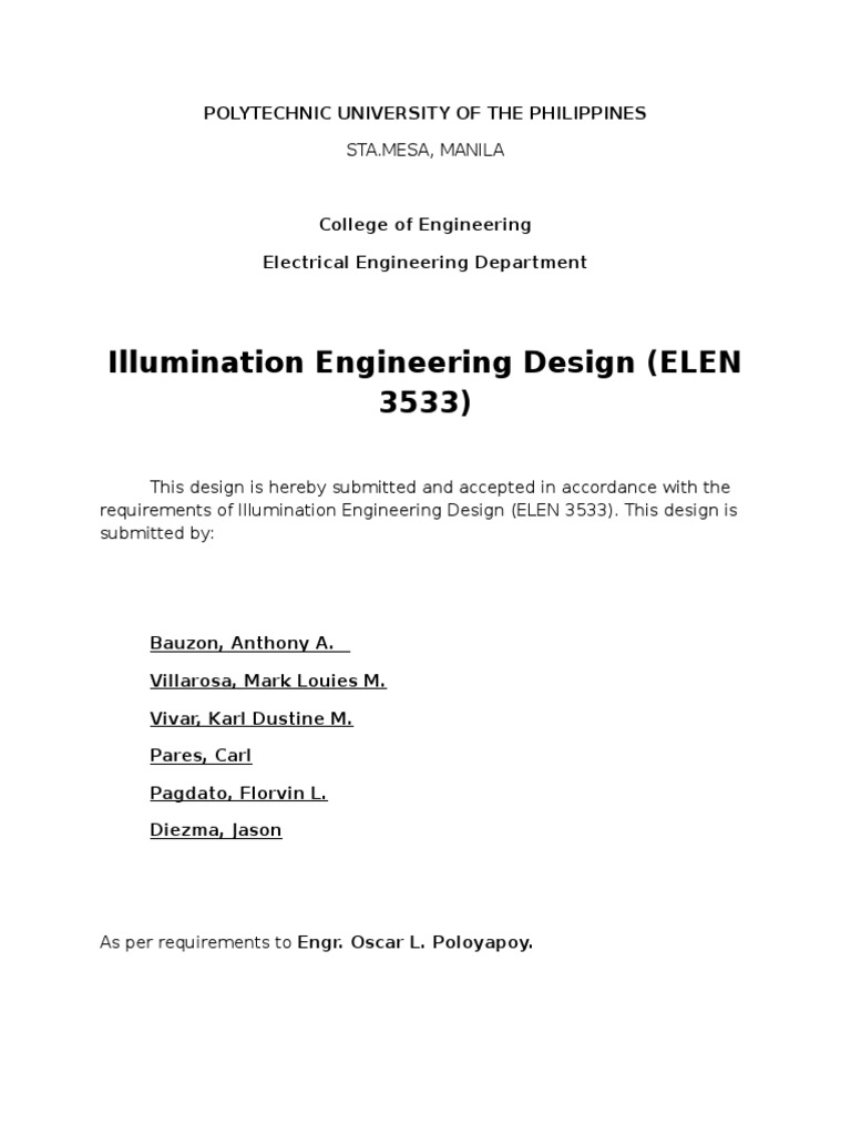 Illumination Engineering Design (ELEN 3533) : Polytechnic University of ...