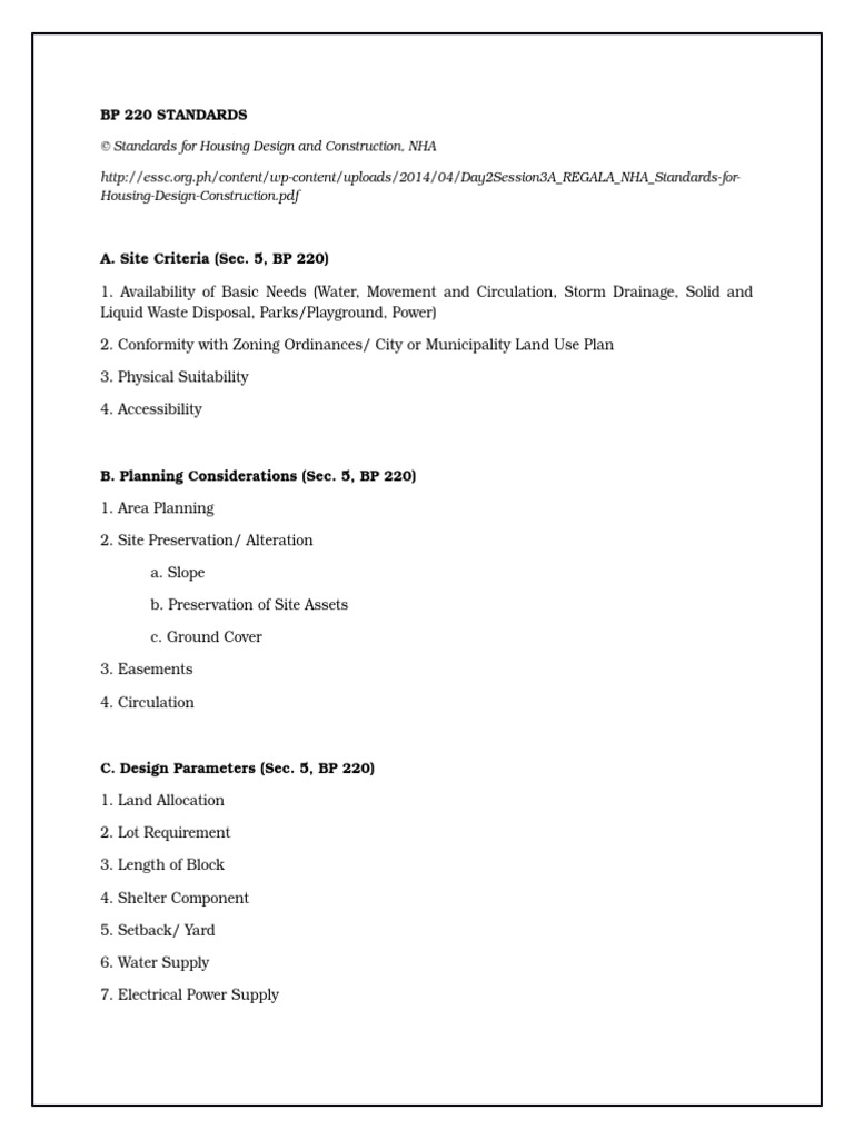BP 220 Standards: © Standards For Housing Design and Construction, NHA ...