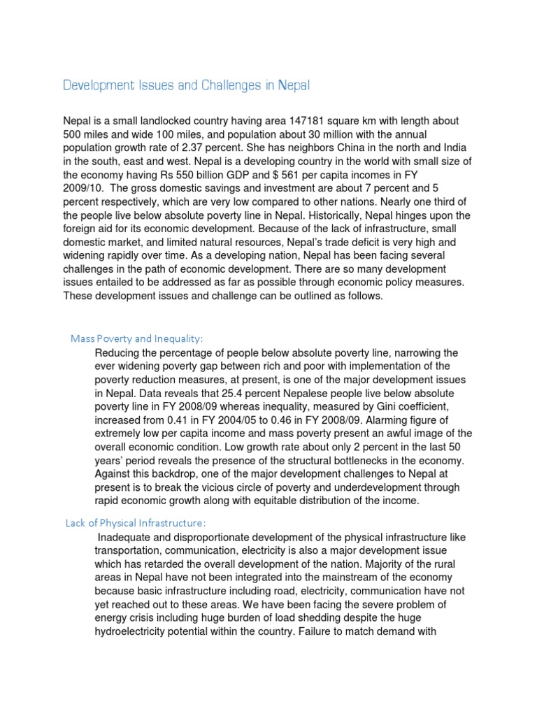 Development Issues and Challenges in Nepal | PDF | Economic Development ...