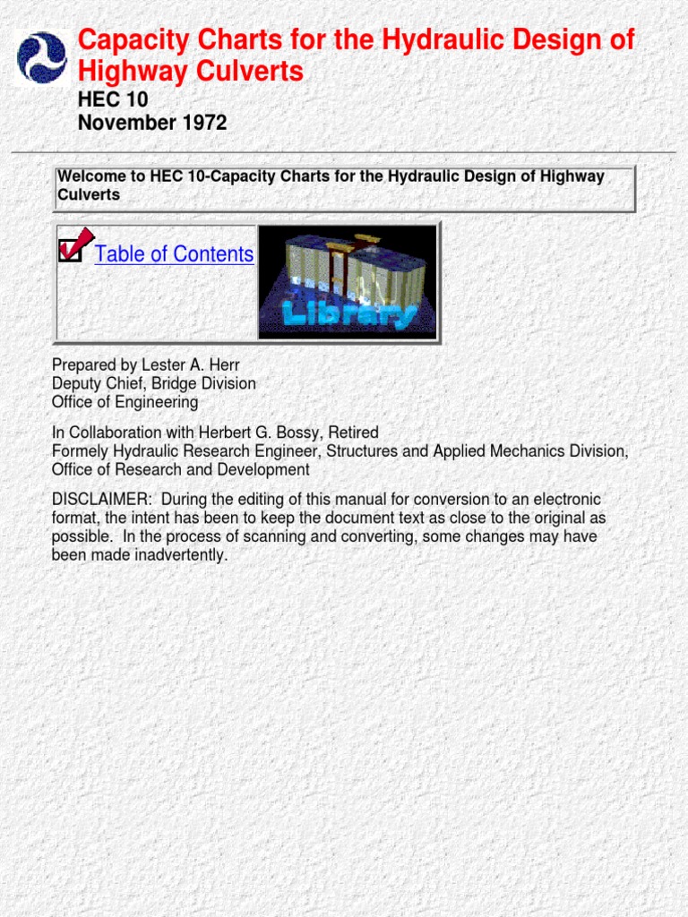 Capacity Charts For The Hydraulic Design of Highway Culverts | PDF ...