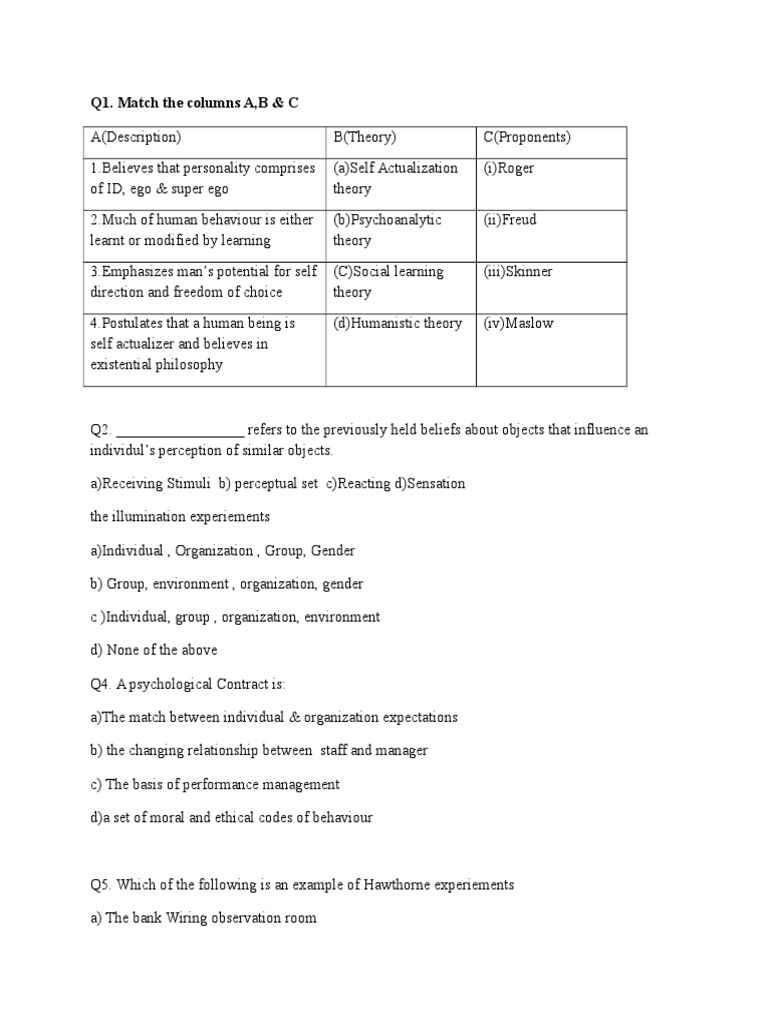 MCQ TEST For Mba 1st Year Student | PDF | Motivation | Motivational